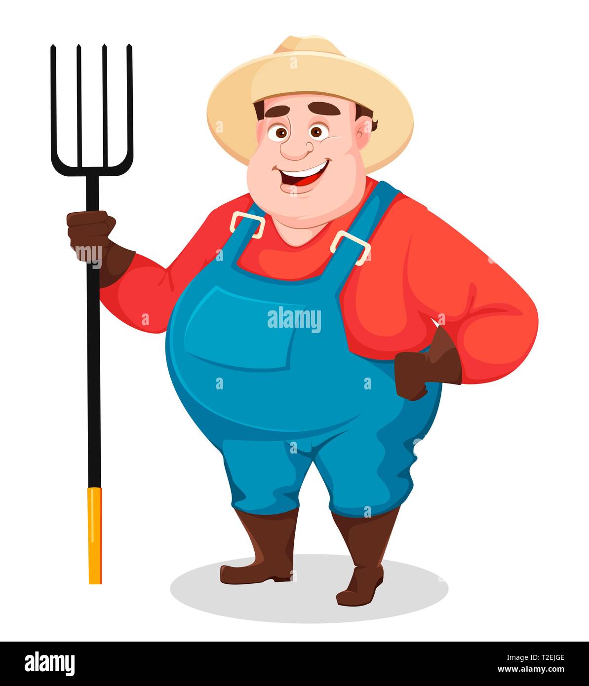 Fat farmer, agronomist. Funny gardener man cartoon character holding ...