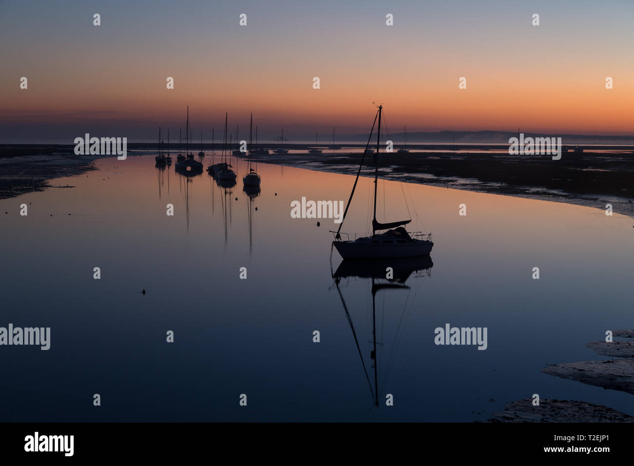 Dawn over Hurst Point and Keyhaven harbour Stock Photo - Alamy