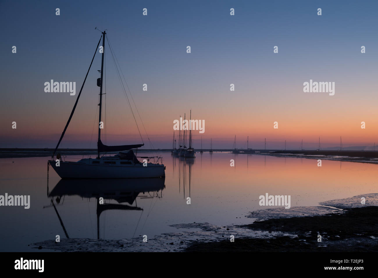 Dawn over Hurst Point and Keyhaven harbour Stock Photo - Alamy