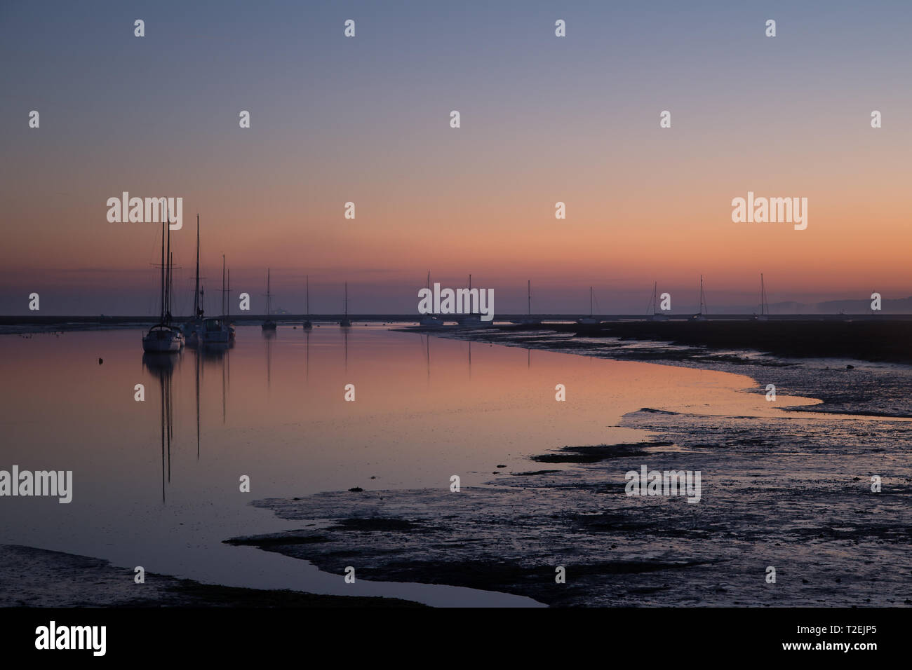 Dawn over Hurst Point and Keyhaven harbour Stock Photo - Alamy