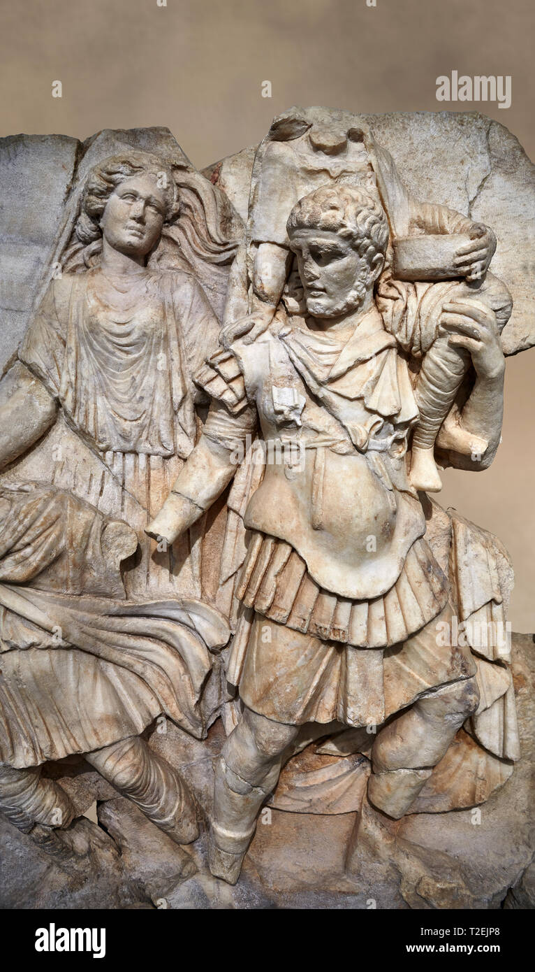 Detail of a Roman Sebasteion relief sculpture of Aineas’ flight from ...