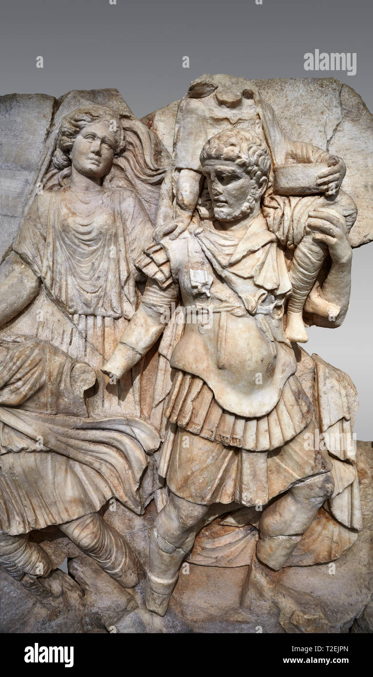 Detail of a Roman Sebasteion relief sculpture of Aineas’ flight from ...