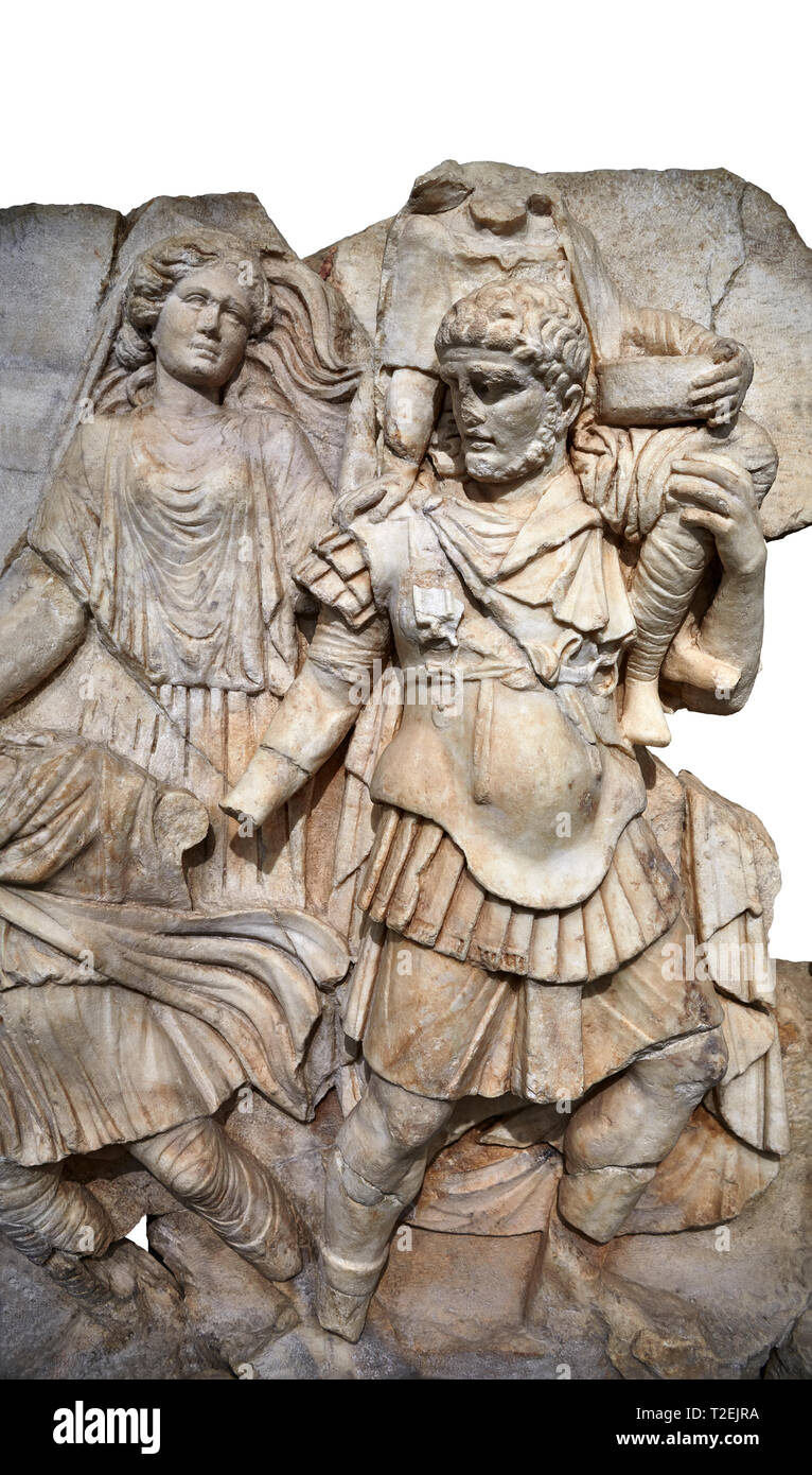 Detail of a Roman Sebasteion relief sculpture of Aineas’ flight from ...