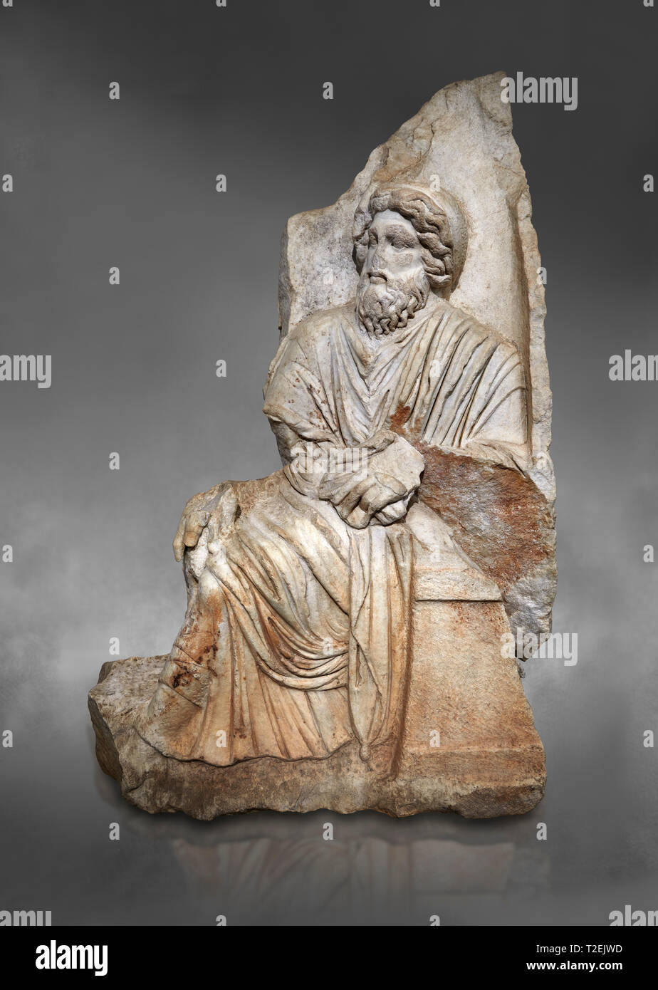 Roman Sebasteion relief sculpture of a seated god or king ...