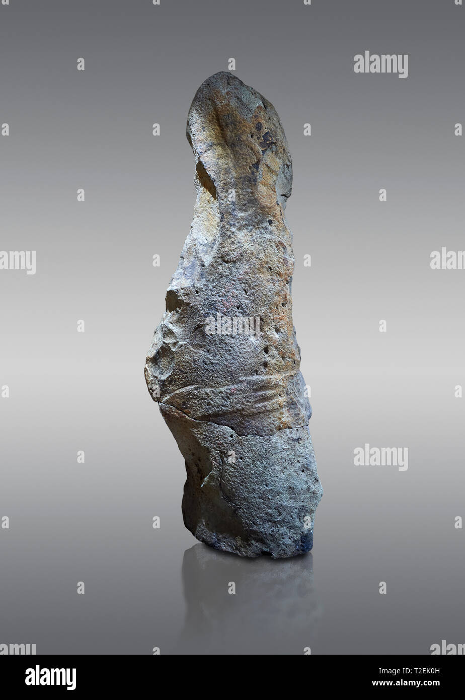 Late European Neolithic prehistoric Menhir standing stone with carvings ...