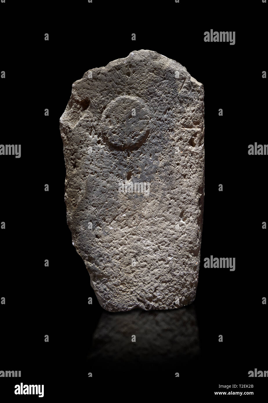 Late European Neolithic prehistoric Menhir standing stone with carvings ...