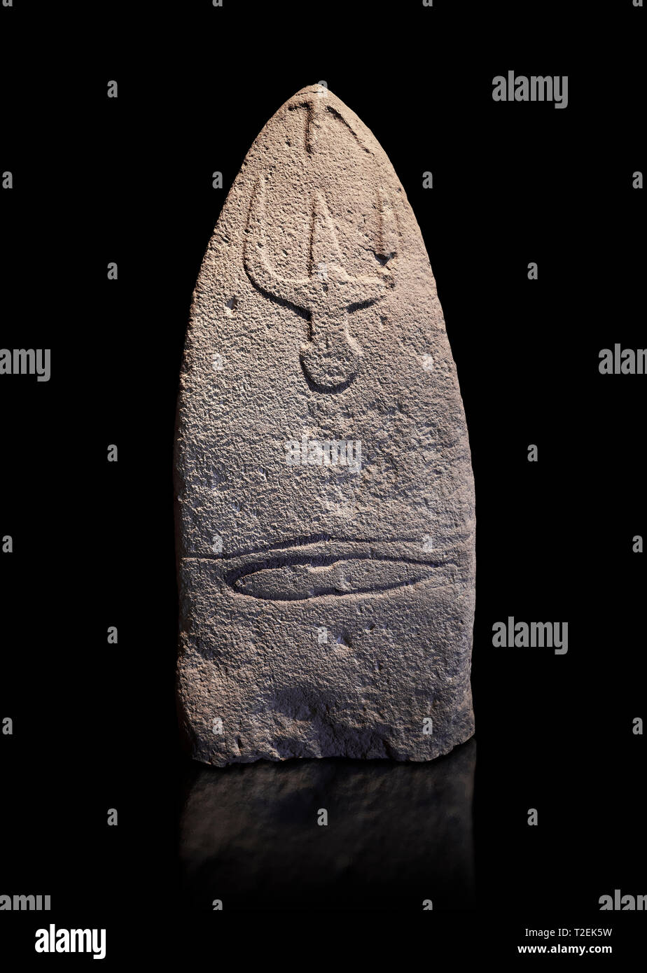 Late European Neolithic prehistoric Menhir standing stone with carvings ...