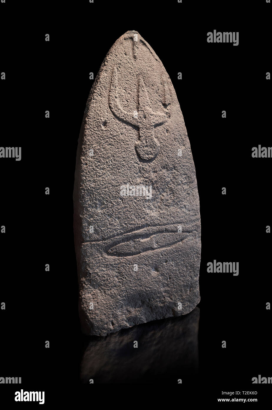 Late European Neolithic prehistoric Menhir standing stone with carvings ...