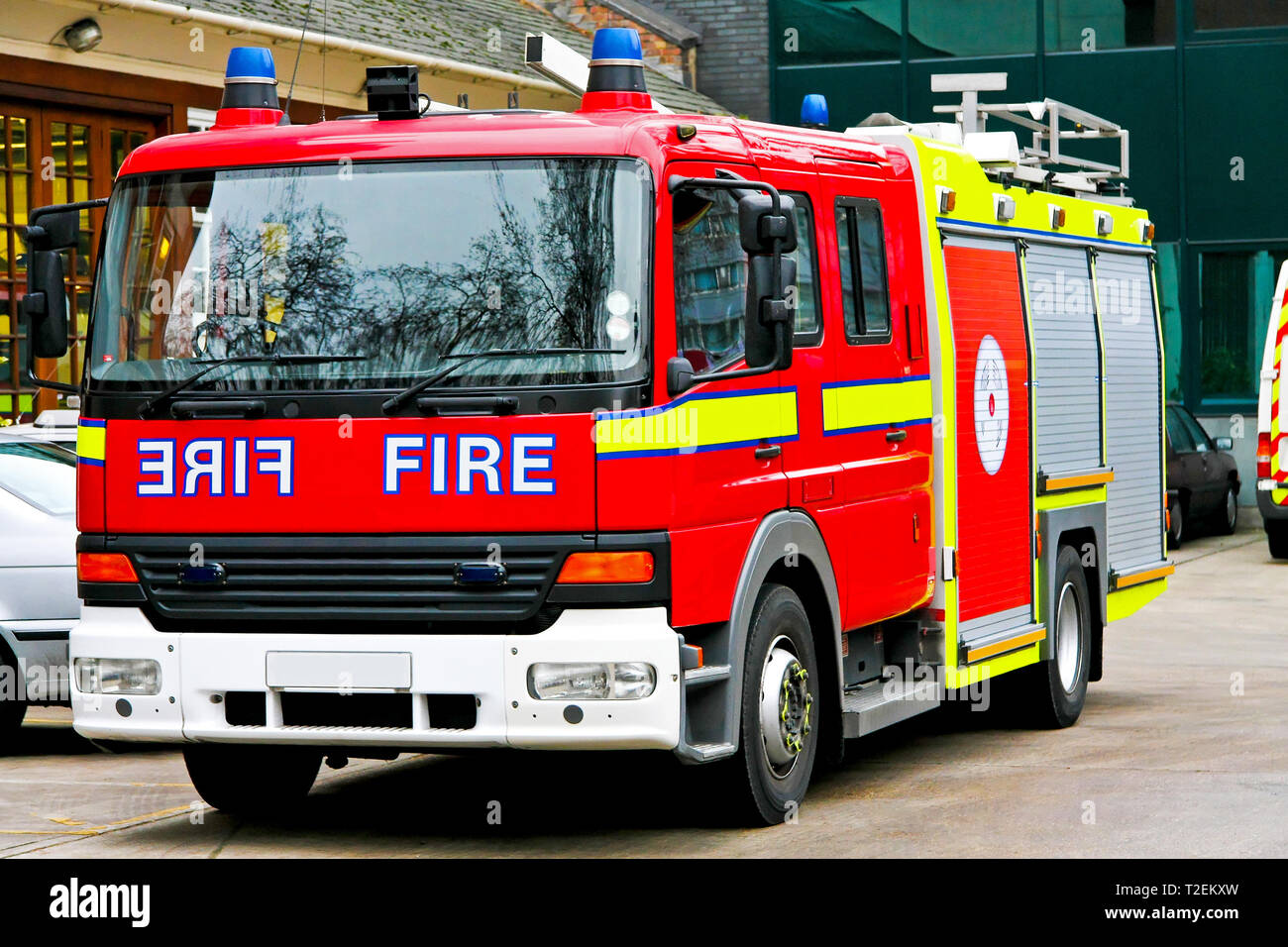 Close up shot of emergency fire engine Stock Photo - Alamy