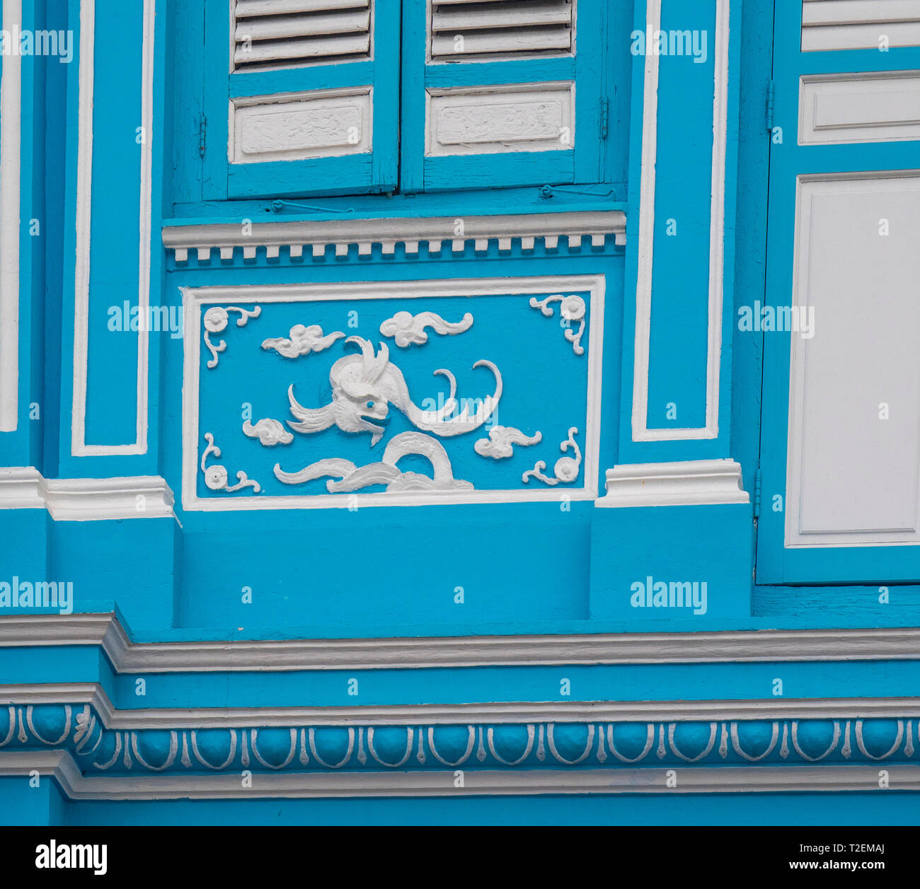 Ornat and decorative fretwork and cornice work on wall of Peranakan ...