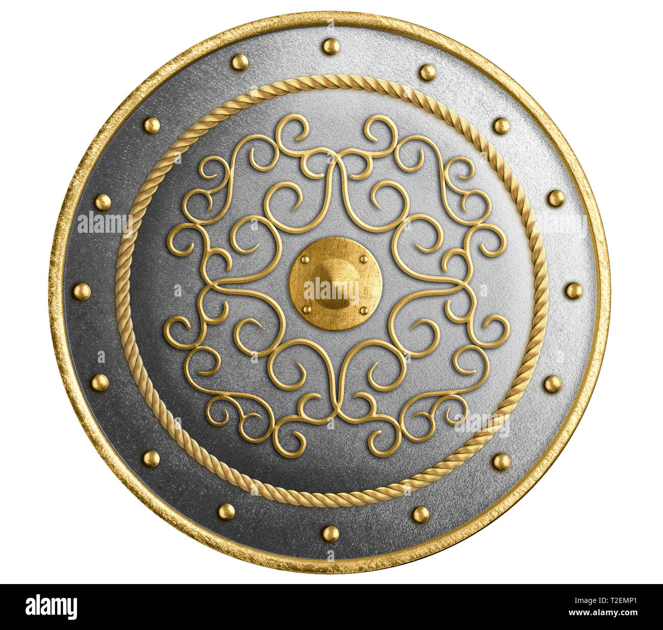 Large gold shield decorated gold elements isolated on white Stock Photo ...