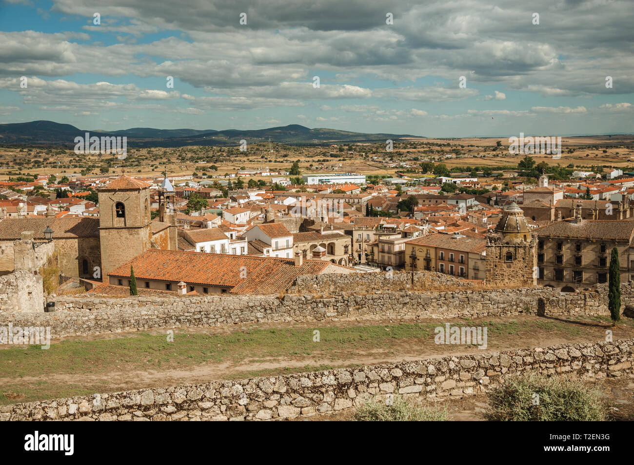 Urban landscape with old buildings, rooftops and towers seen the Castle ...