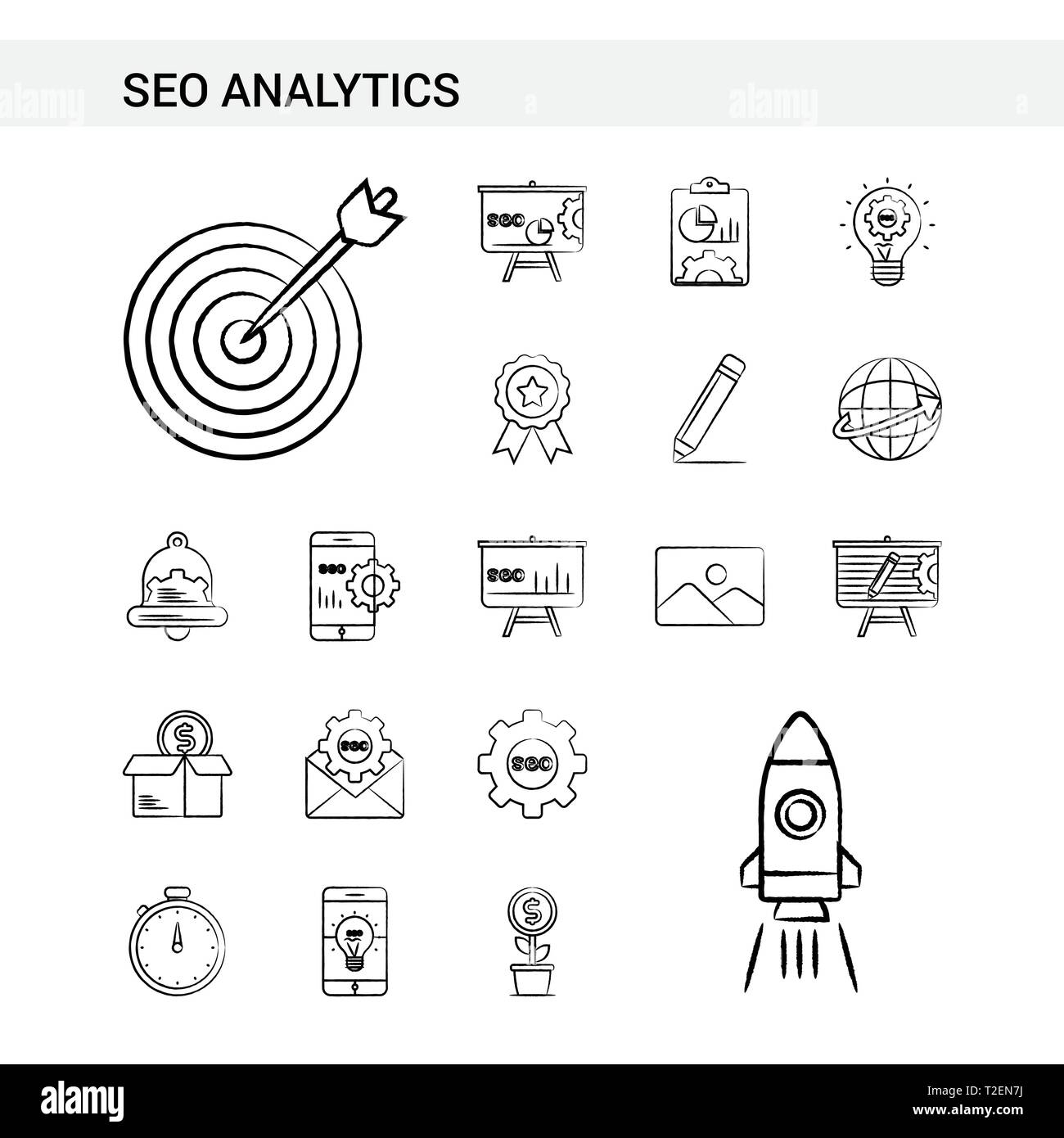 SEO Analytics hand drawn Icon set style, isolated on white background ...