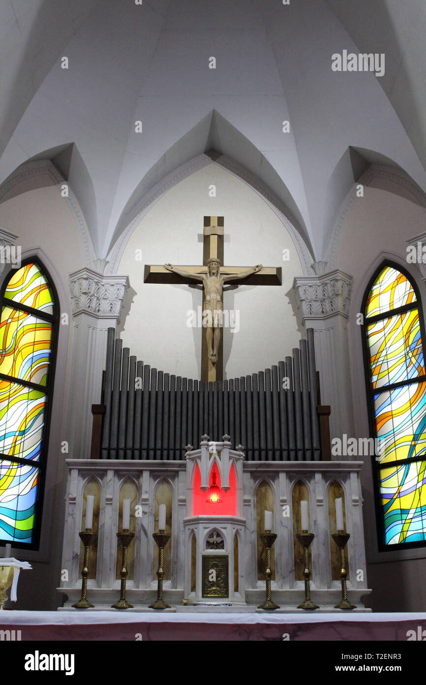 A Japanese Catholic church and its architecture inside. Taken in Beppu ...