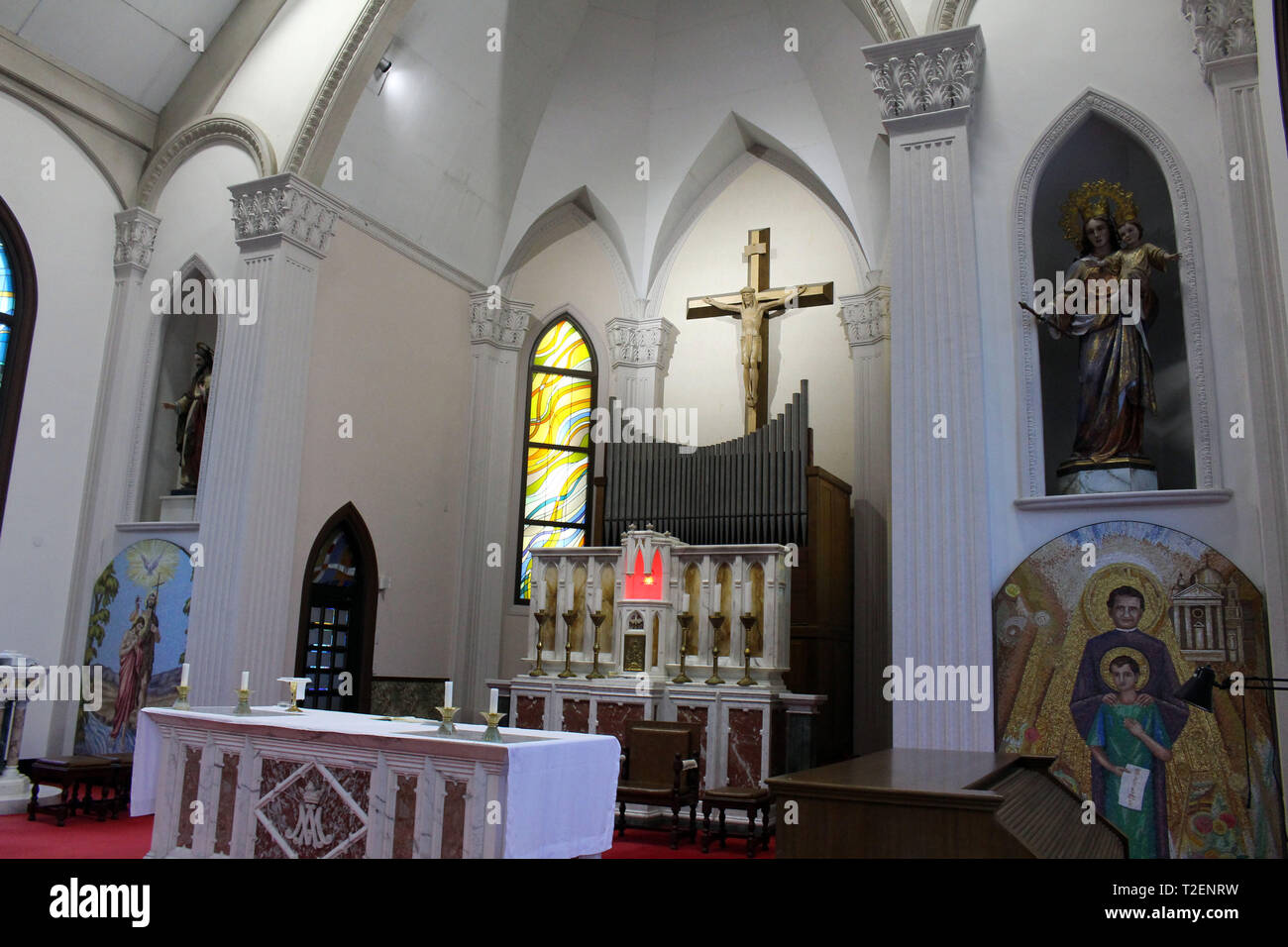A Japanese Catholic church and its architecture inside. Taken in Beppu ...