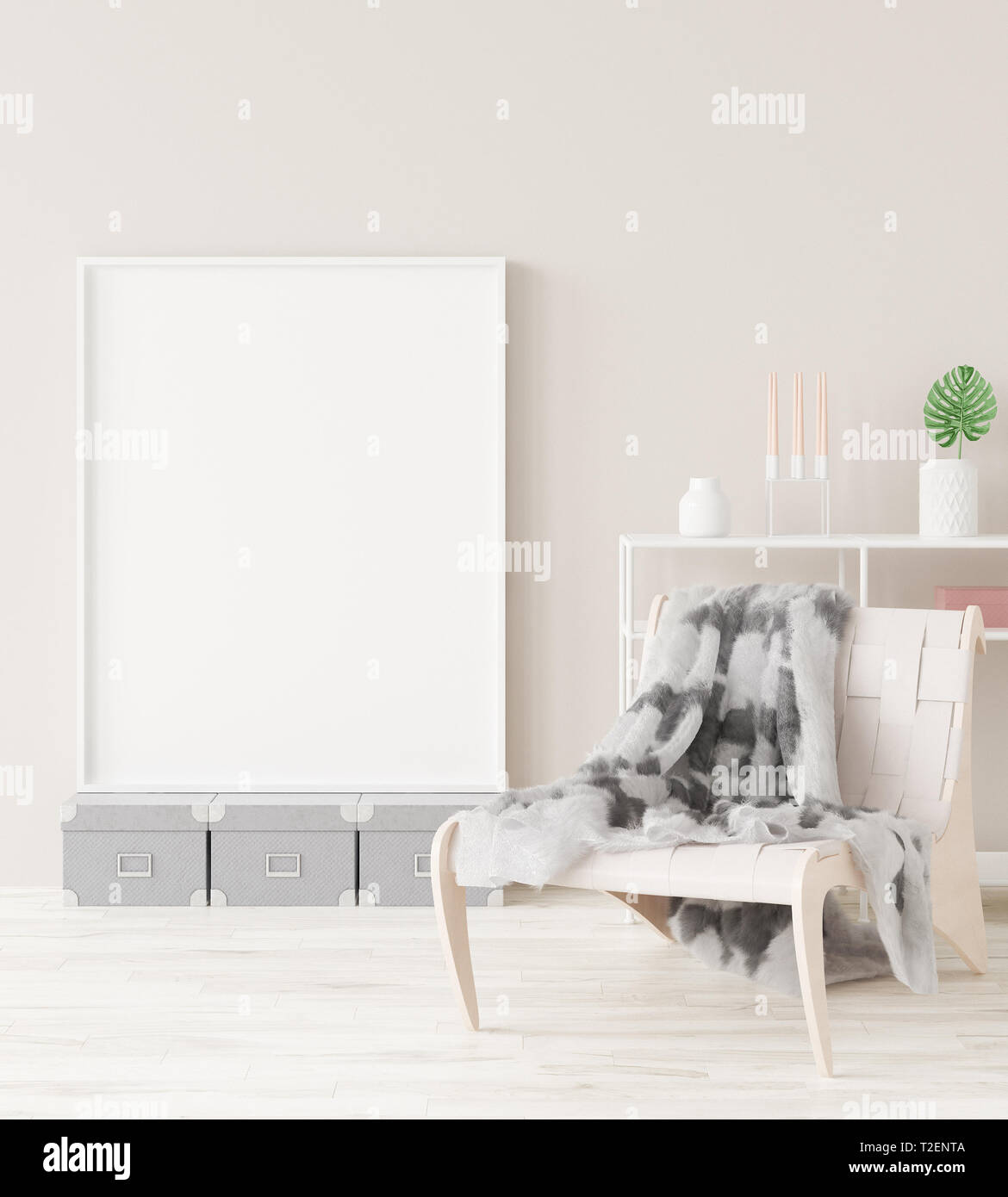 Mock up poster frame in home interior background, 3D render Stock Photo ...