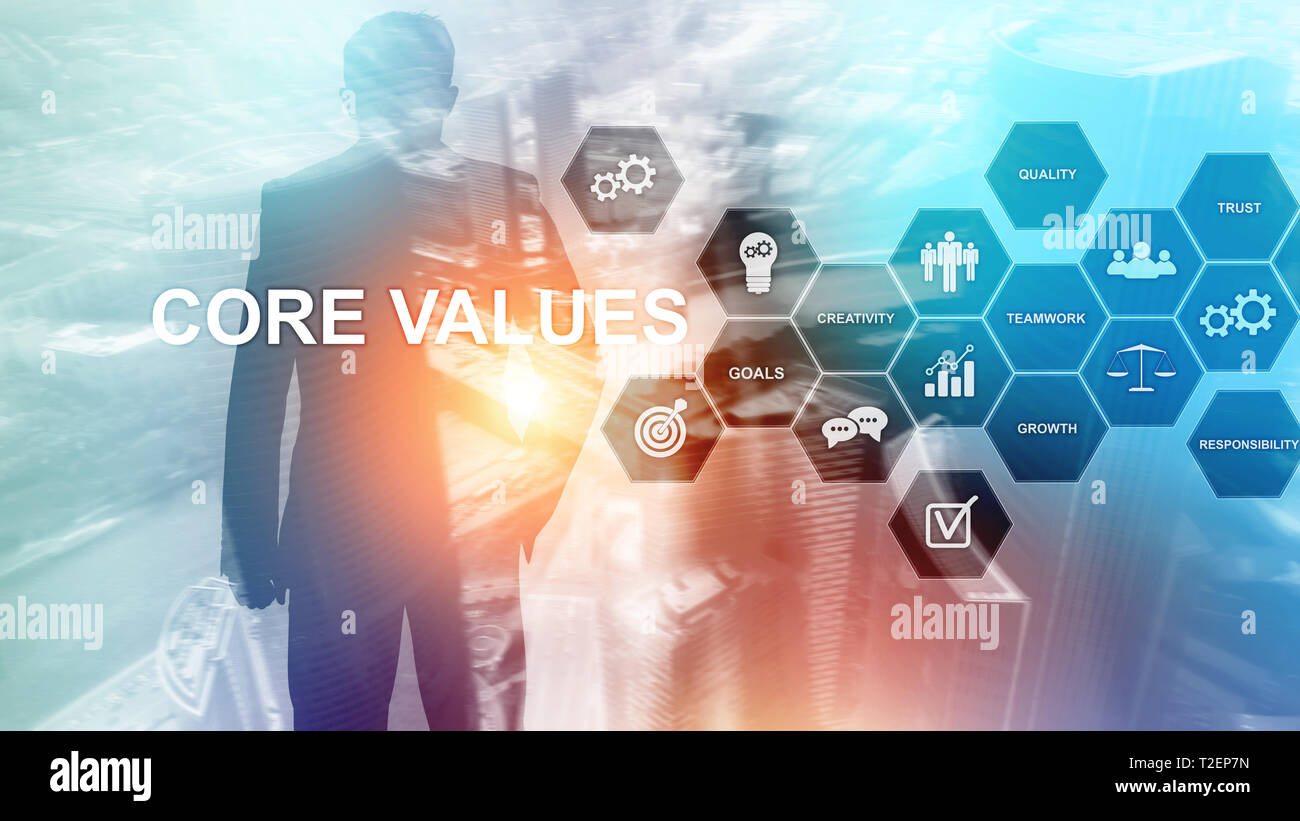 Core values concept on virtual screen. Business and finance solutions ...