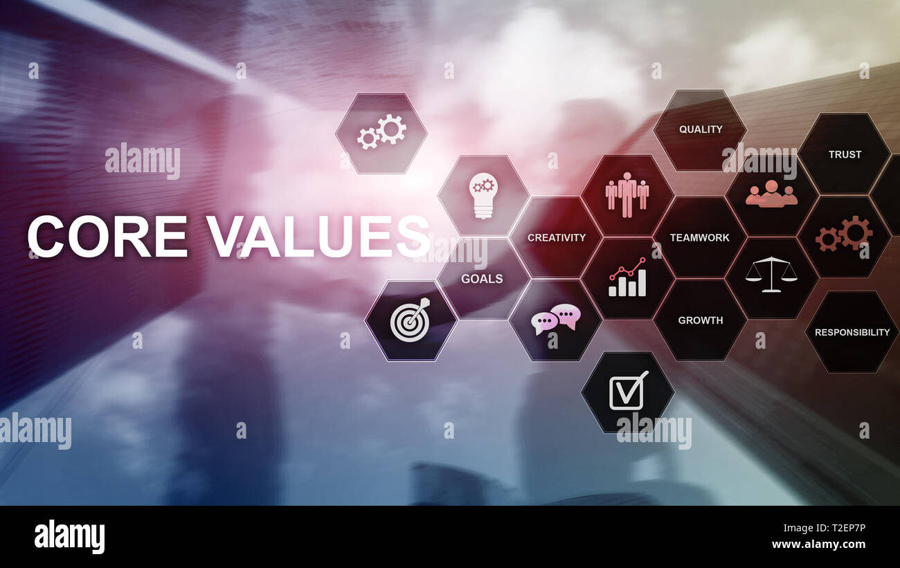 Core values concept on virtual screen. Business and finance solutions ...