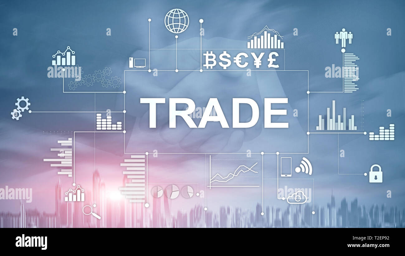 Stock trading candlestick chart and diagrams on blurred office center ...