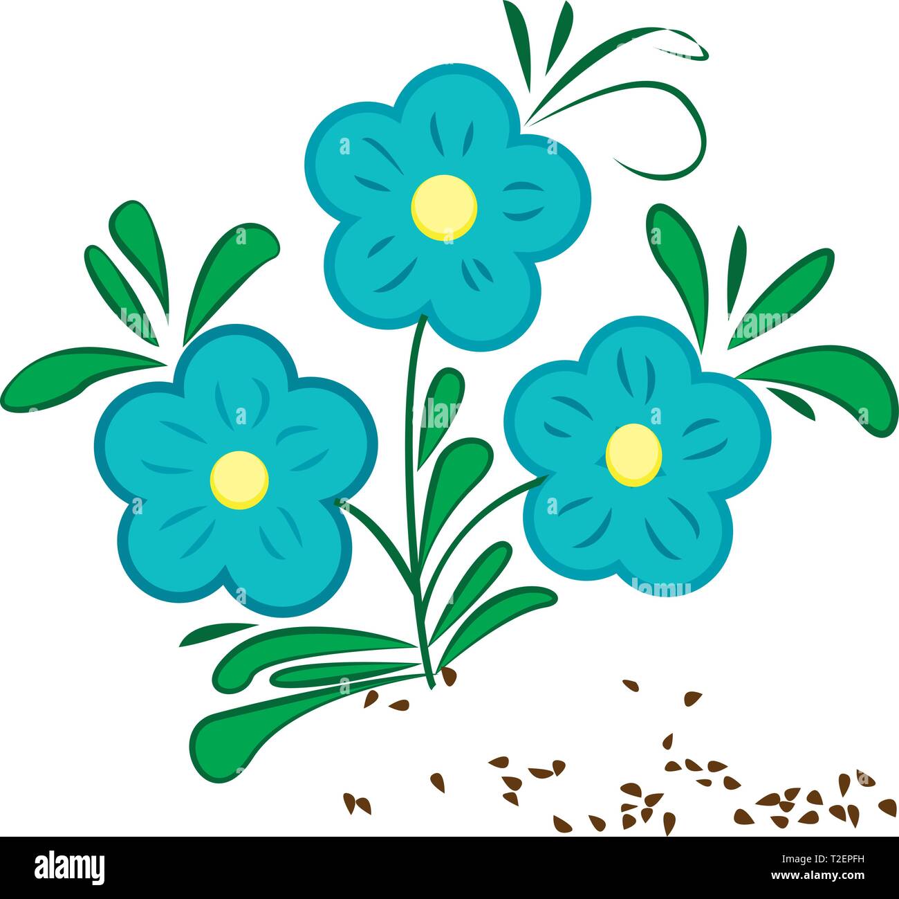 Flaxseeds and flax flower vector illustration on a white background ...