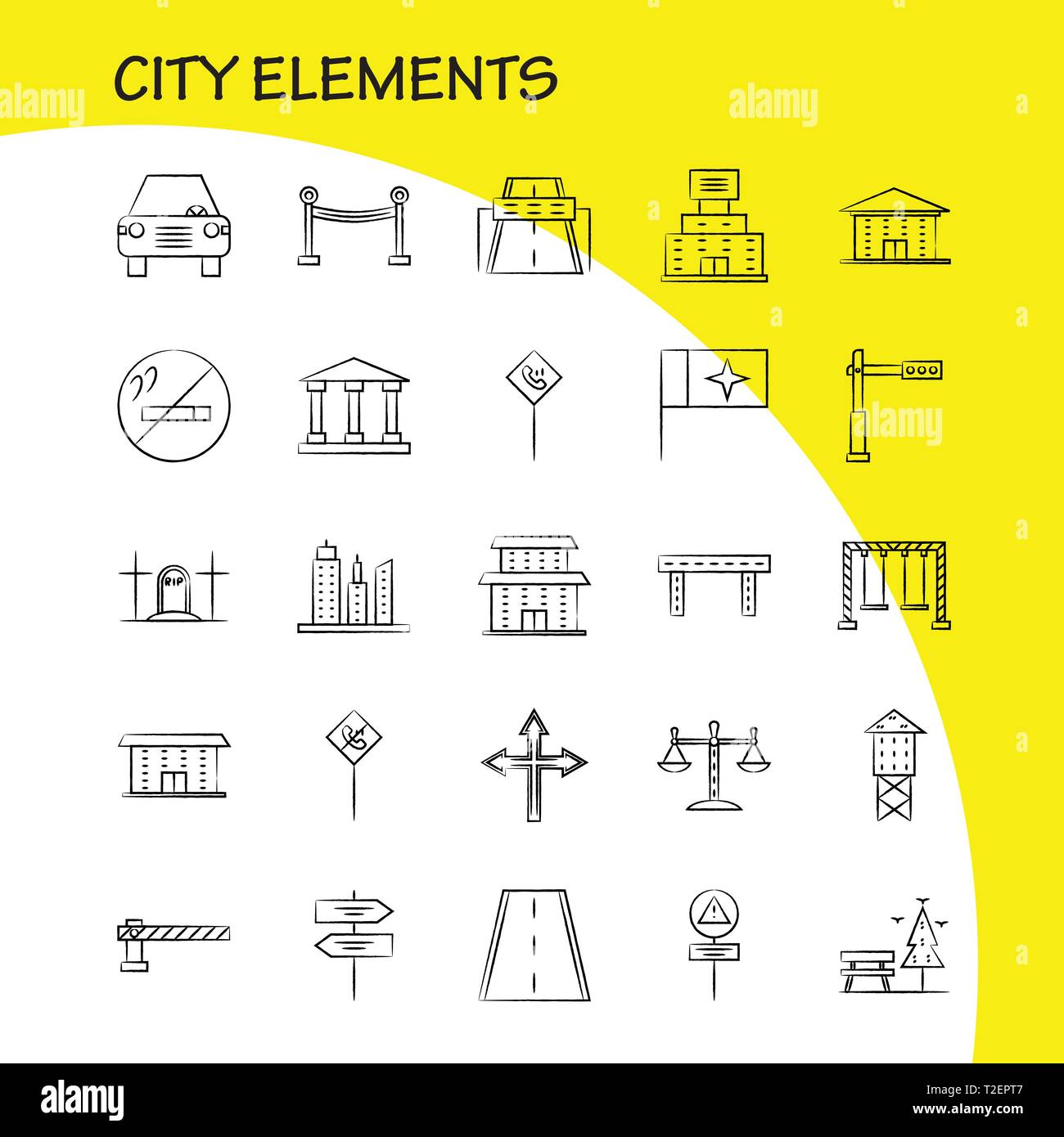 City Elements Hand Drawn Icons Set For Infographics, Mobile UX/UI Kit ...