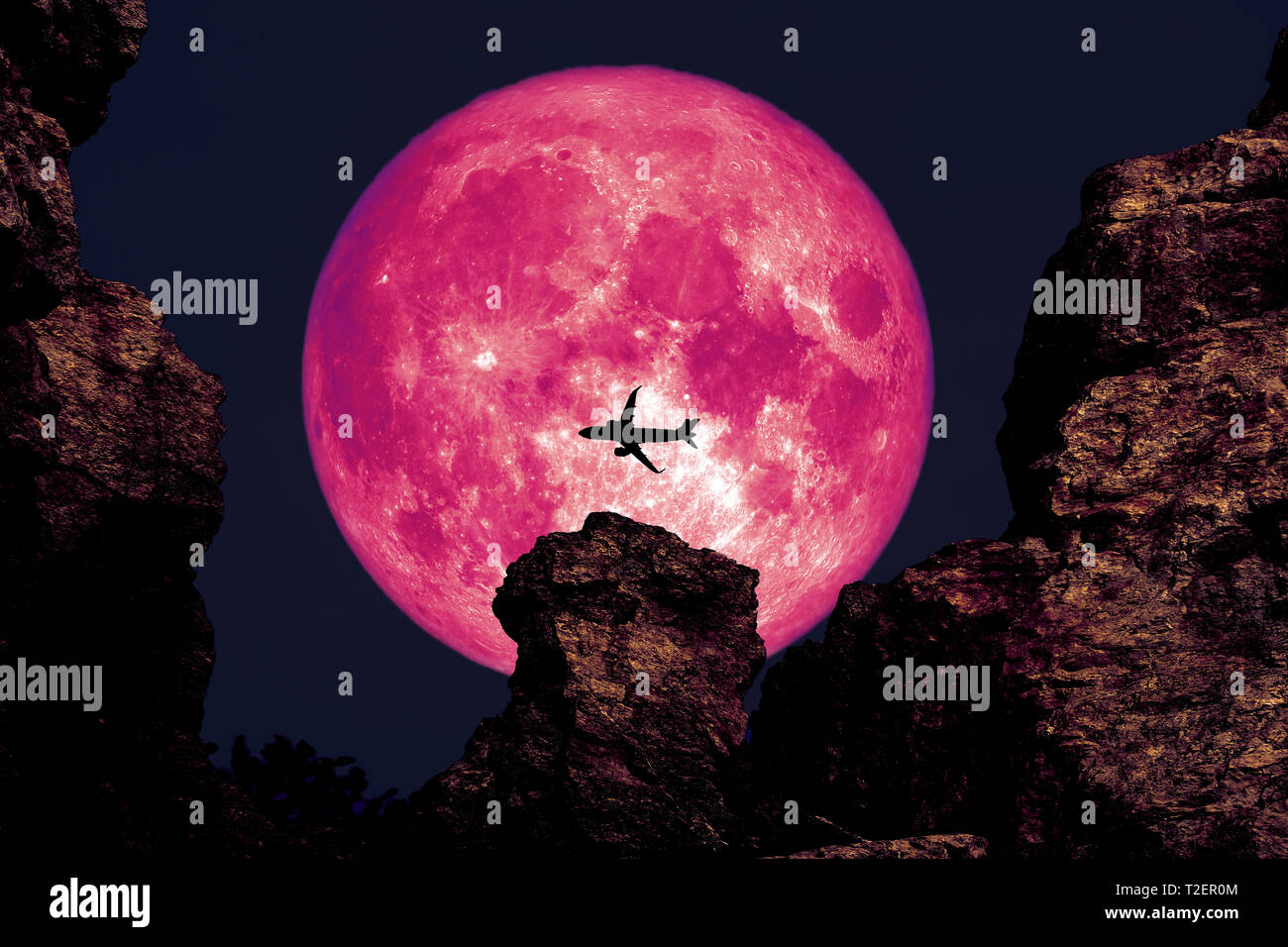 full long night moon, cold moon back between two mountain night sky ...