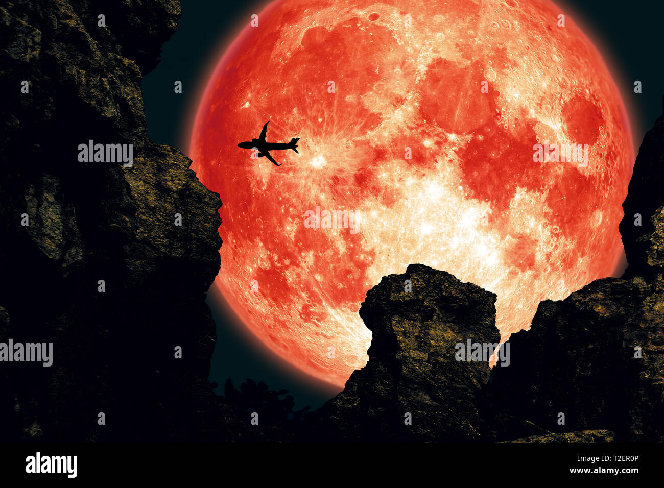 super long night moon, cold moon back between two mountain night sky ...