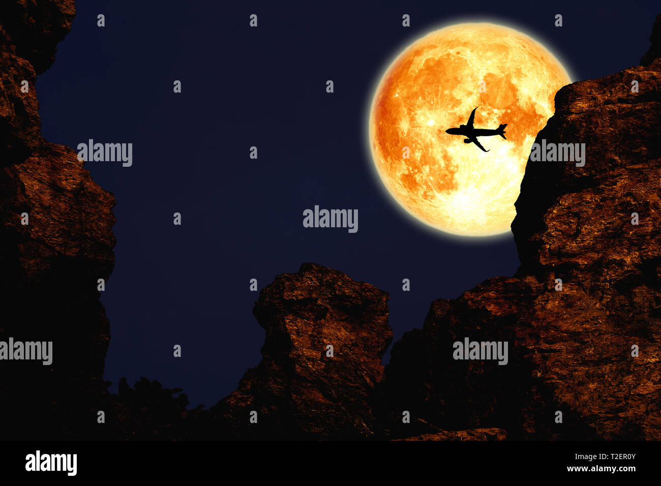 super long night moon, cold moon back between two mountain night sky ...