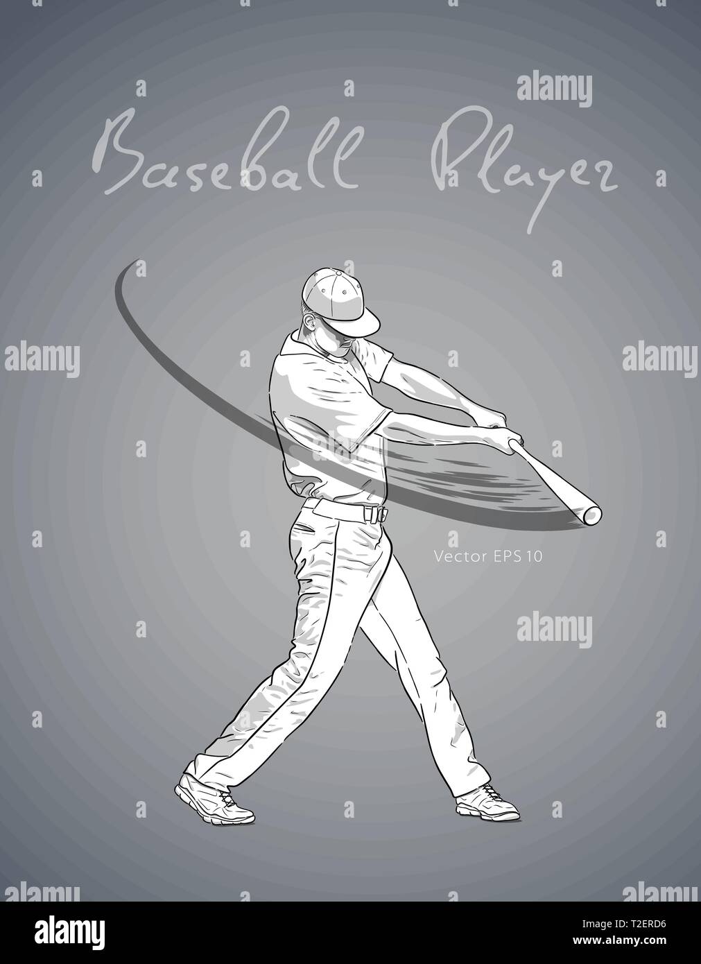 Illustration of a baseball player with bat hitting the ball. Vector ...