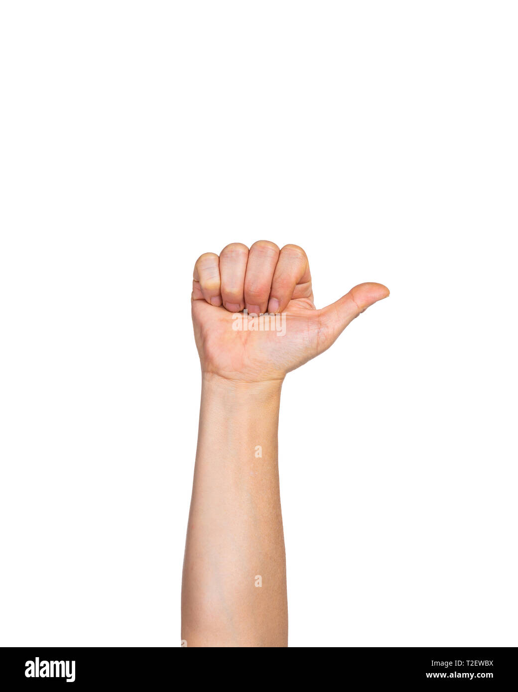 Male hand in fist with open thumb up in Like gesture on white ...