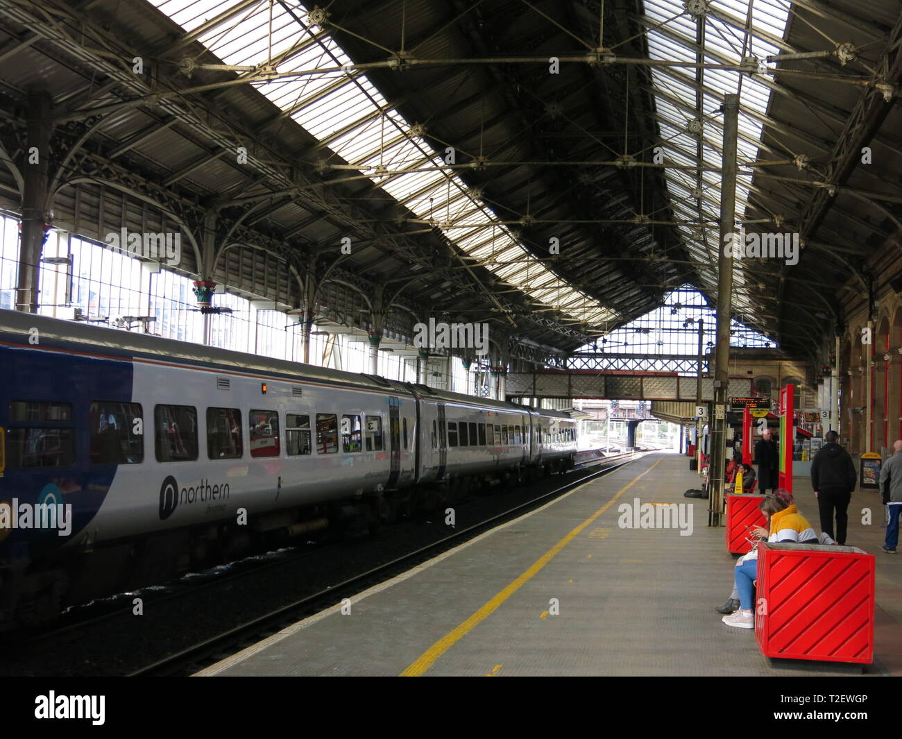 View of Preston railway station showing Victorian architecture, glazed ...