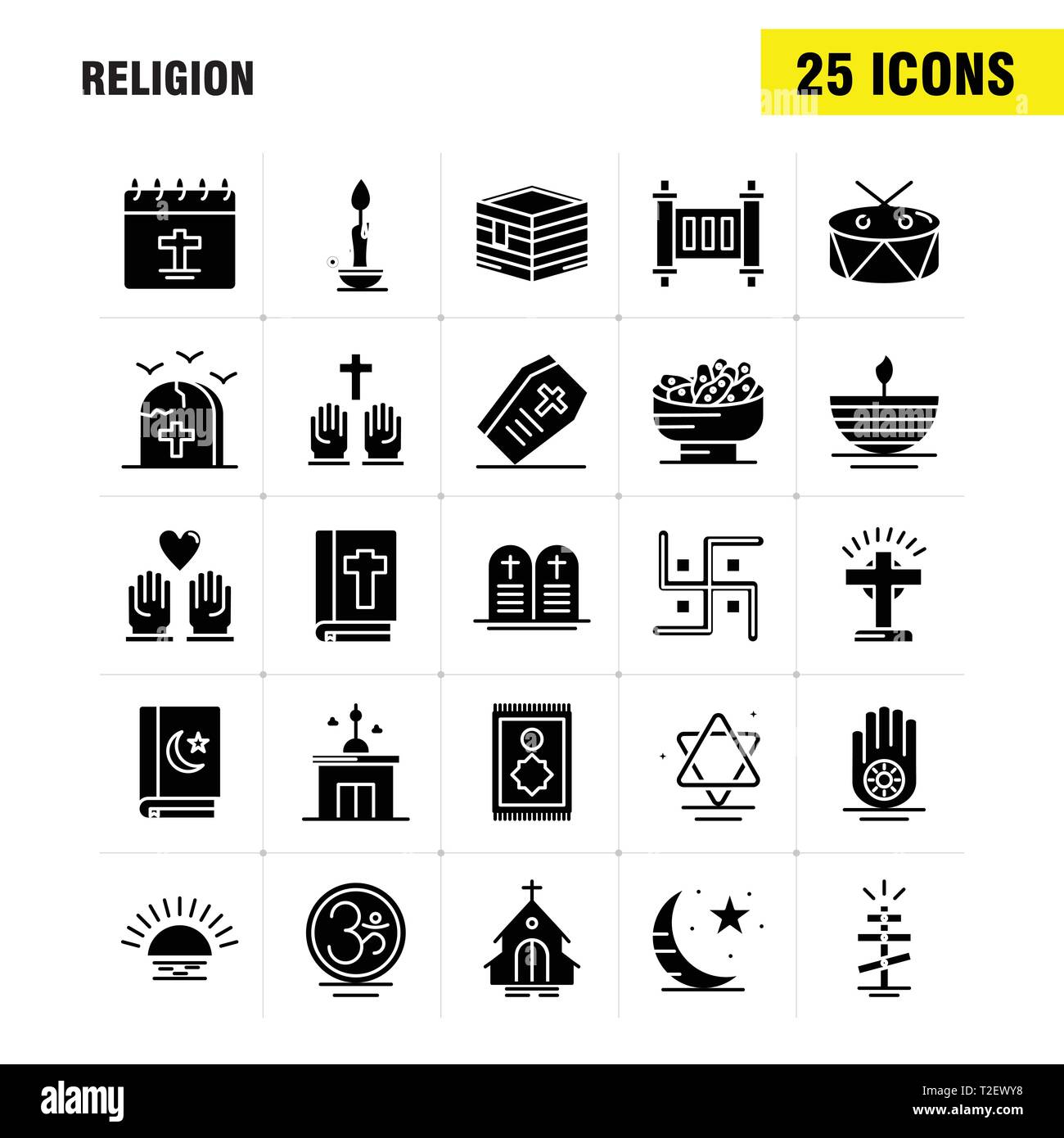 Religion Solid Glyph Icons Set For Infographics, Mobile UX/UI Kit And ...
