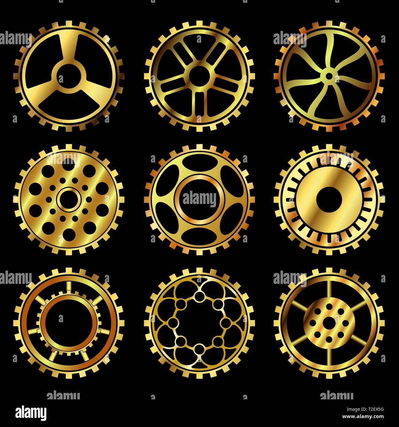 Black background gold brass gears Stock Vector Images - Alamy