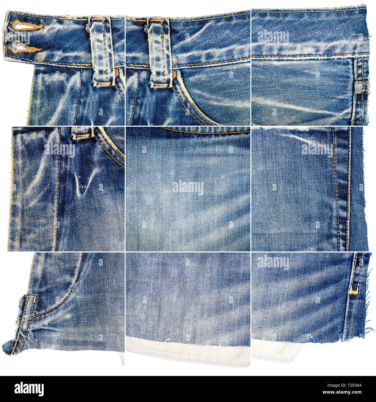 Collection of blue jeans fabric textures isolated on white background ...