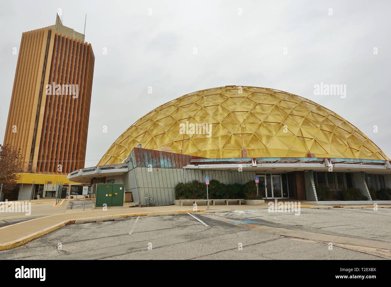 OKLAHOMA CITY, OK -2 MAR 2019- View of the Gold Dome, an abandoned ...