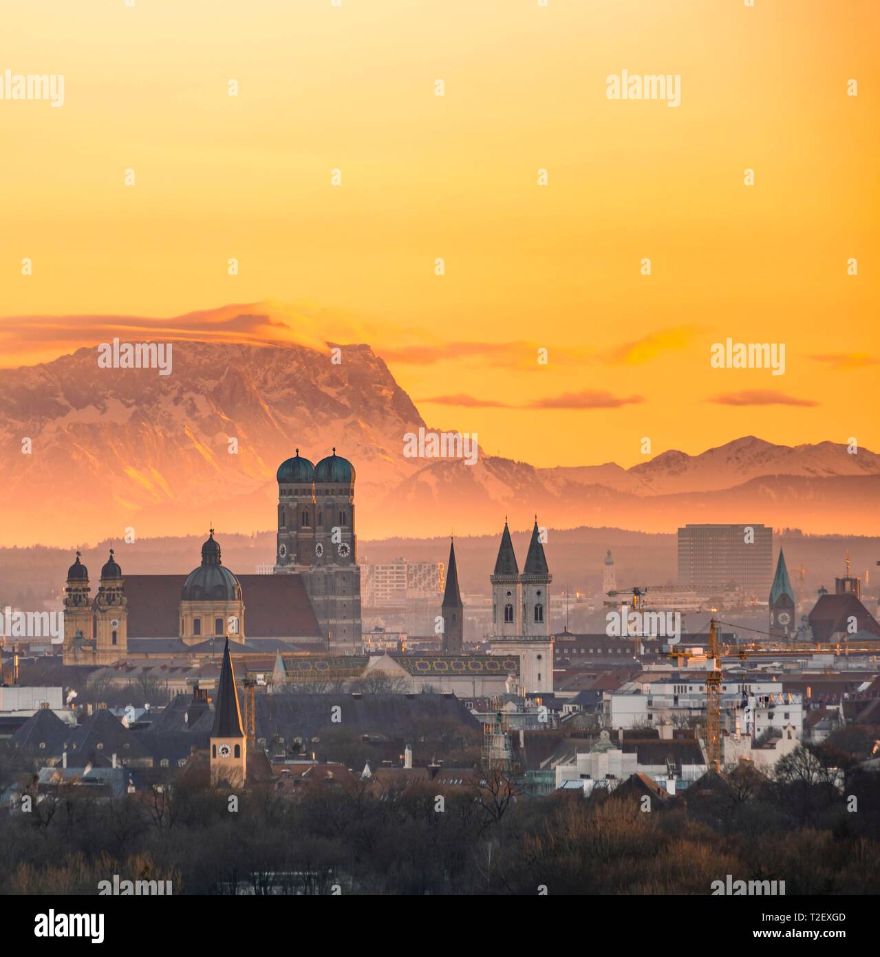 View over Munich with Church of Our Lady, Theatine Church ...
