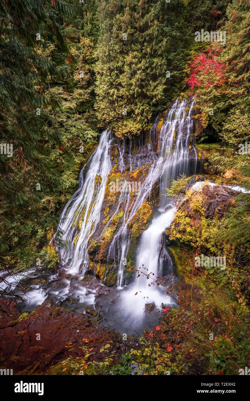 Waterfall, Panther Creek Falls, autumn coloration, Washington, USA ...