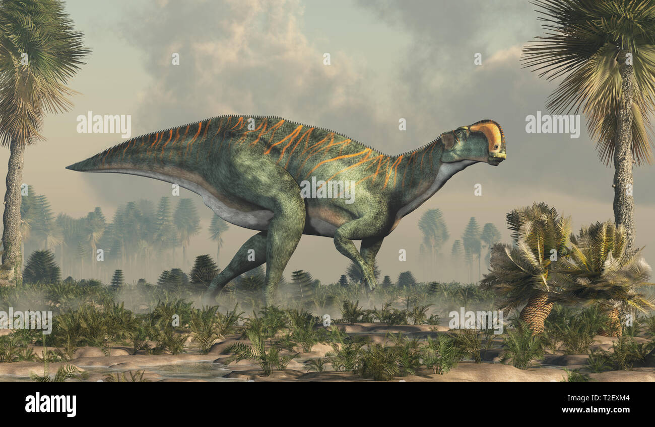 An Altirhinus in a wetland. Altirhinus (high snout) was a type of ...