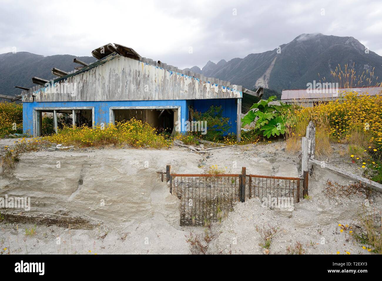Destroyed house during volcanic eruption of Chaiten volcano in 2008 ...
