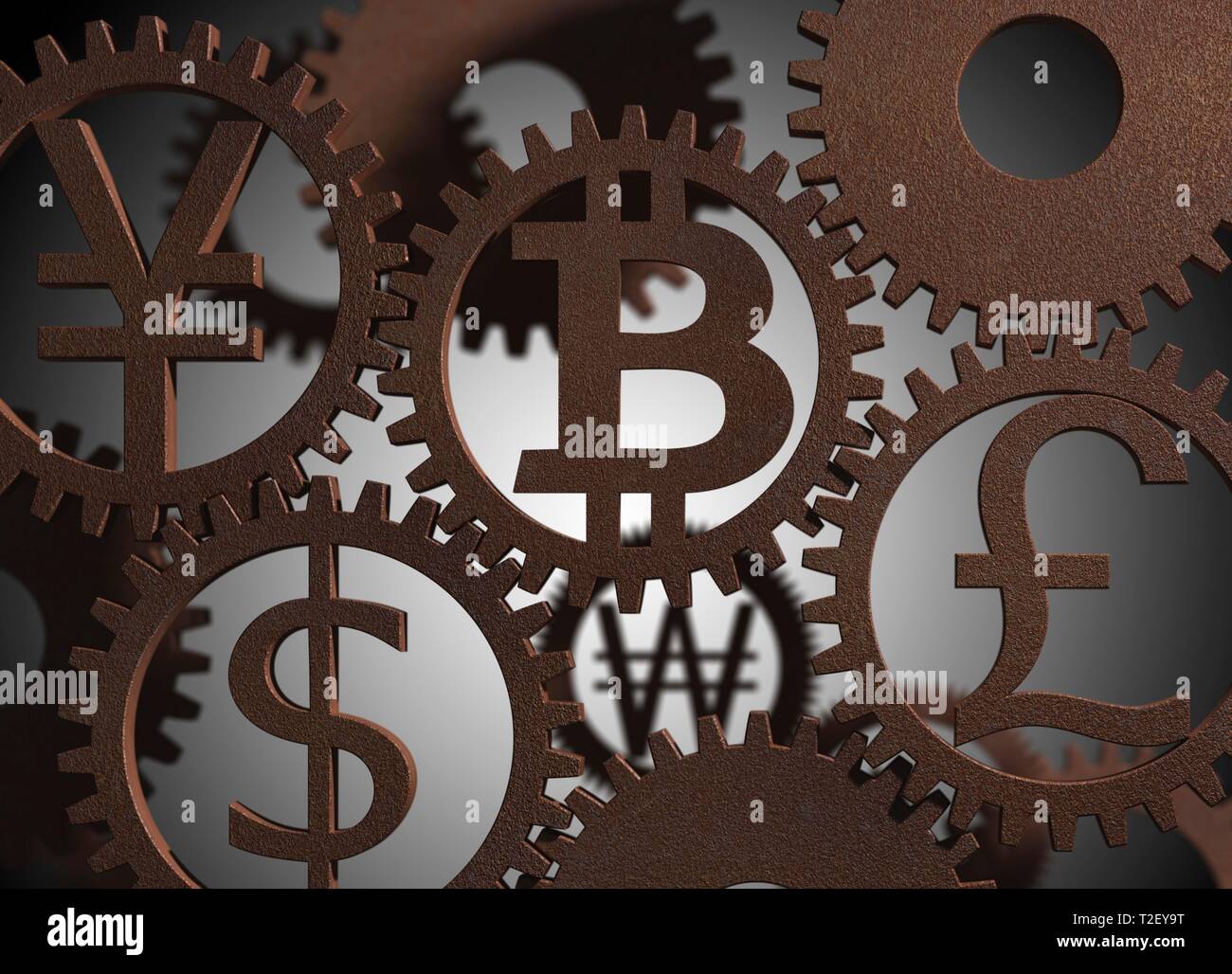 Gears with currency symbols mesh hi-res stock photography and images ...
