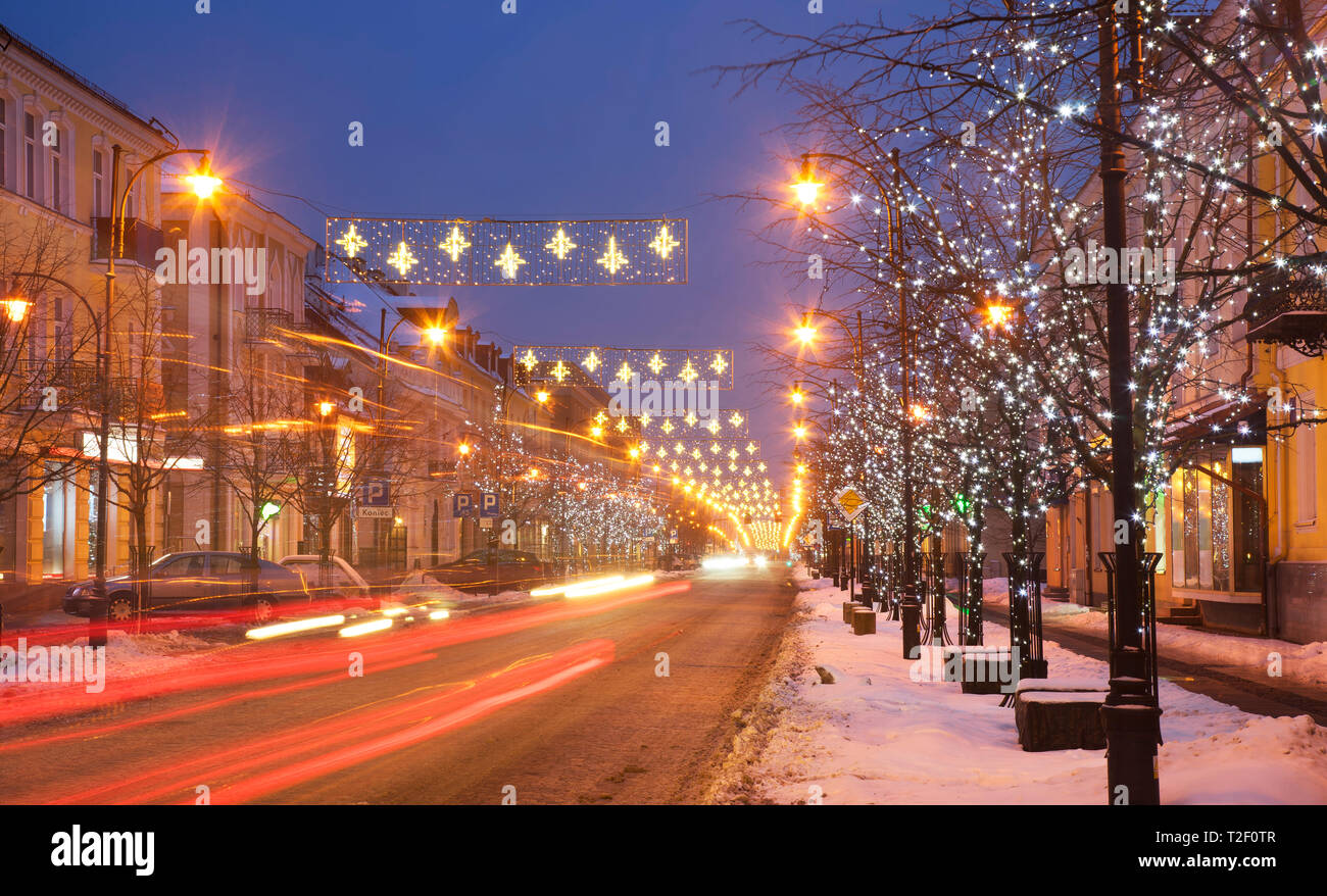 Holiday decorations of Lipowa street in Bialystok. Poland Stock Photo ...