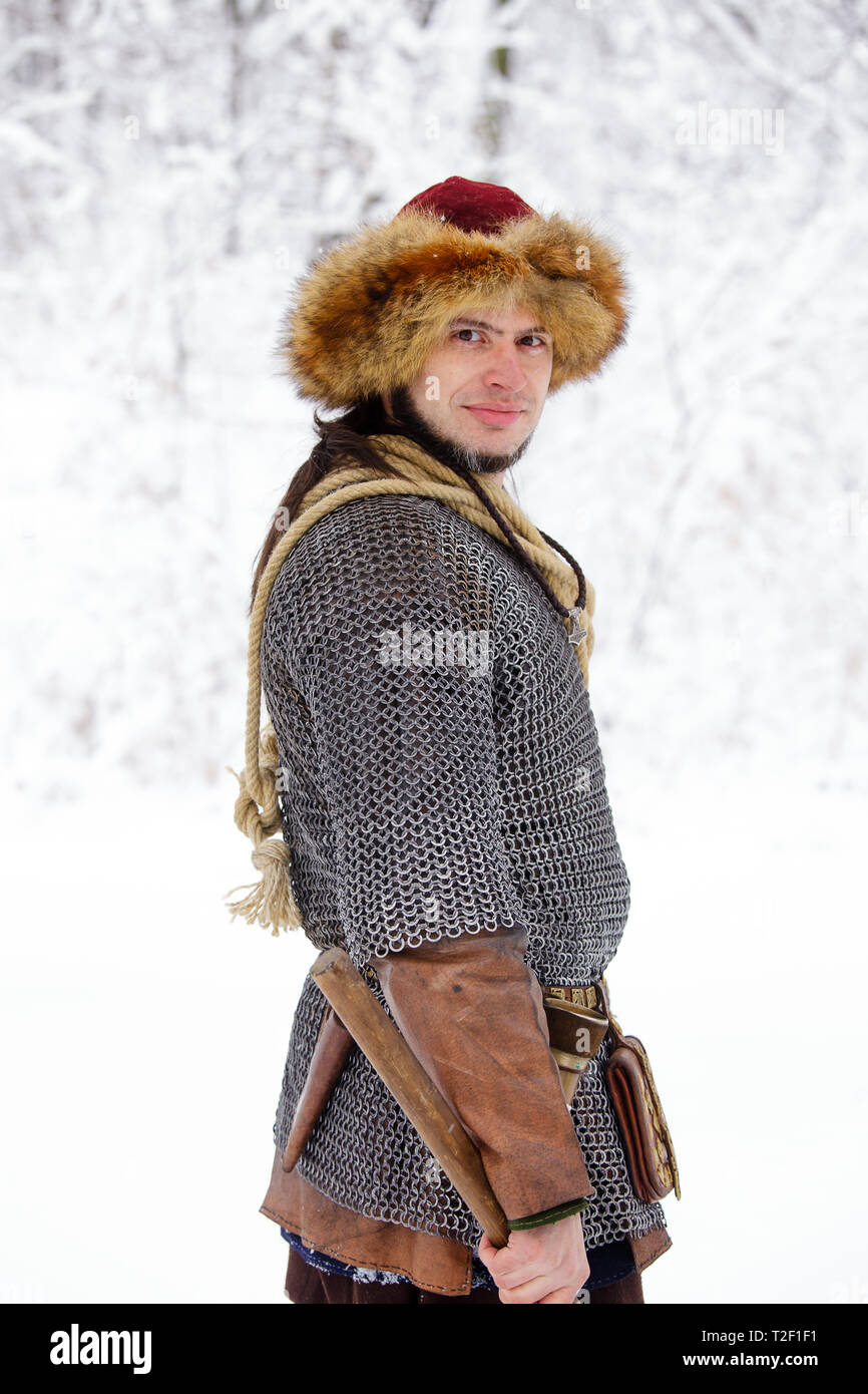 Portrait of a Viking Warrior Man. Viking warrior with chain mail ...