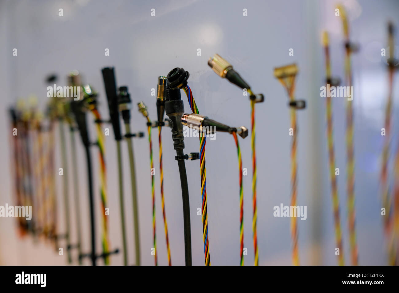 Row of various types of connector heads / connector cables Stock Photo ...