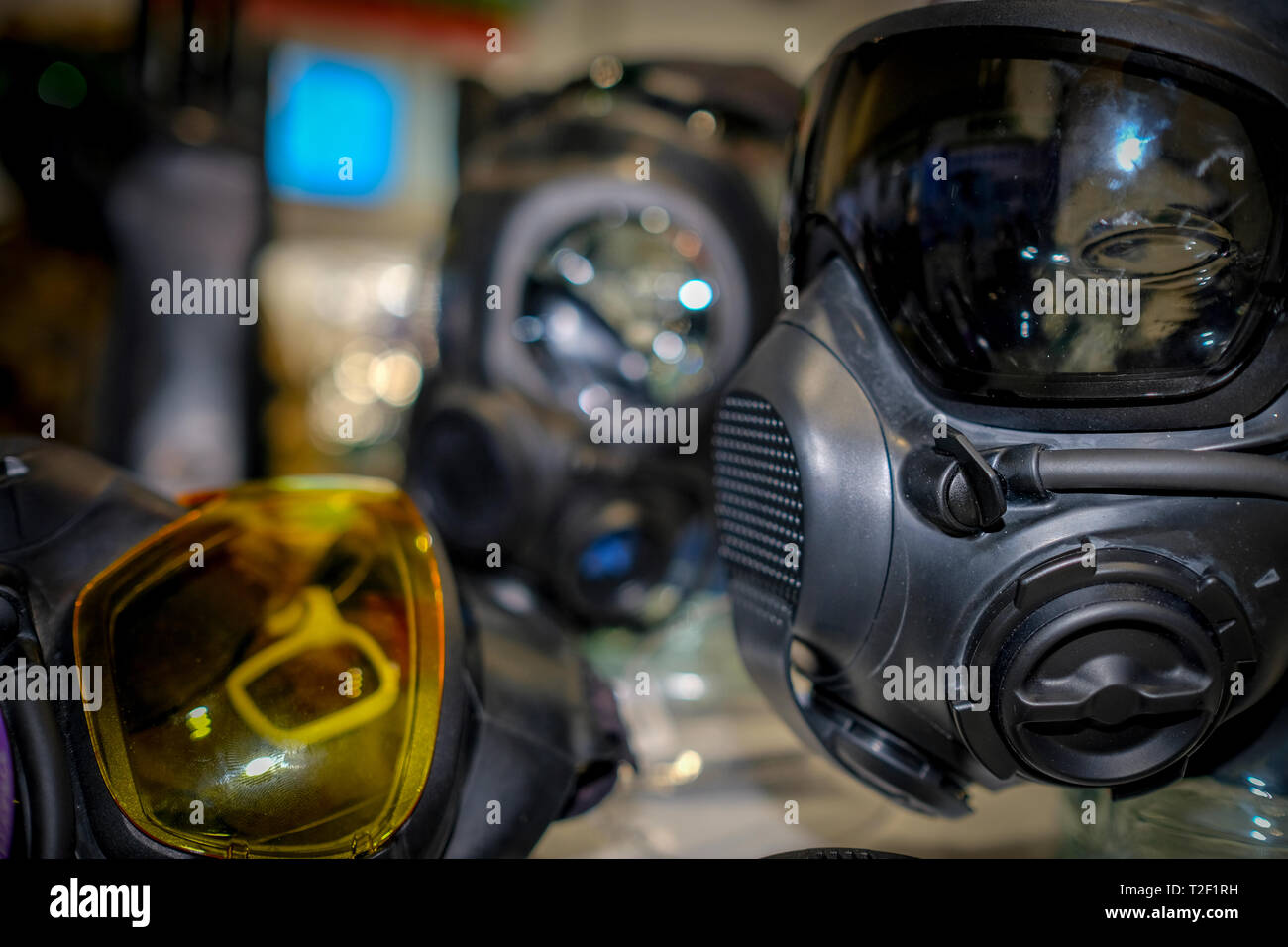 Hazardous environment gas mask with safety glass Stock Photo - Alamy