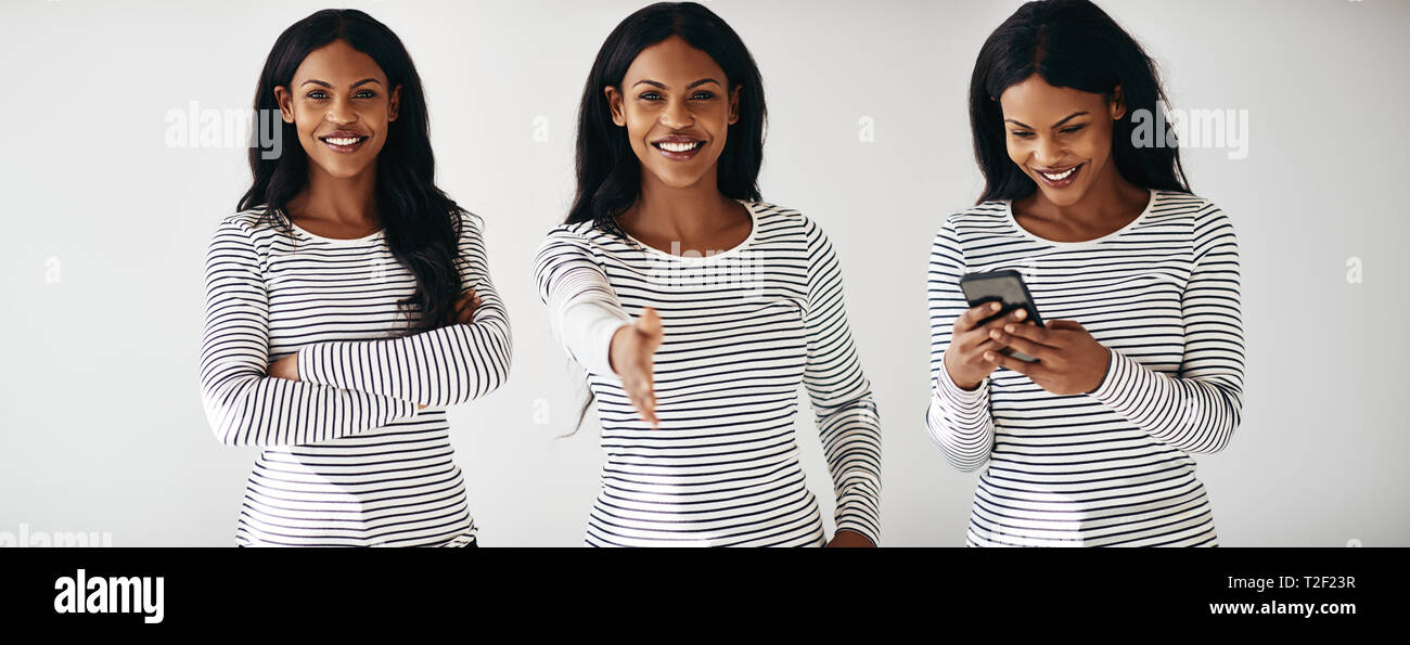 Collage of a smiling young African American female entrepreneur busy ...