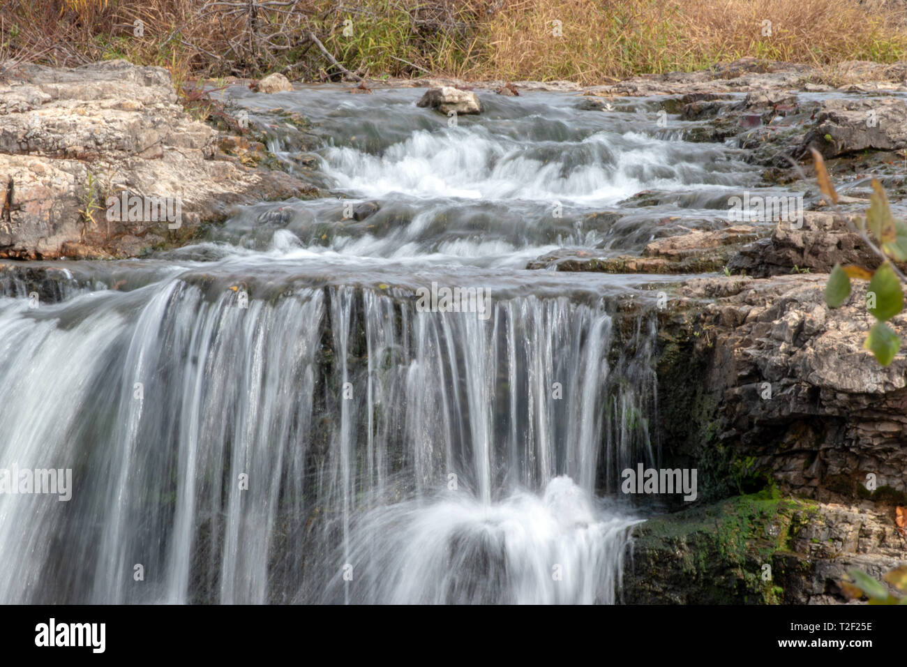 A close-up look at what looks like stair stepping waters across the ...