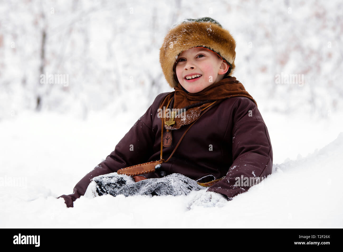 Portrait of a young viking. Viking warrior with chain mail leather ...