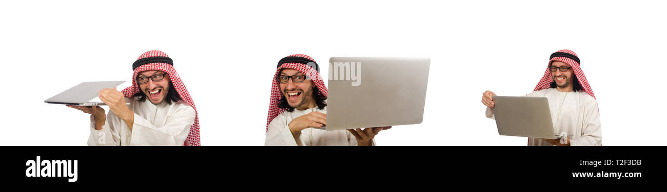 Arab man with laptop isolated on white Stock Photo - Alamy