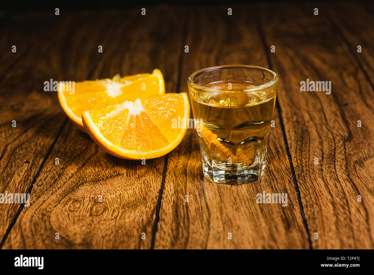 Mezcal shot with chili, salt agave worm, mexican drink in Oaxaca Mexico ...