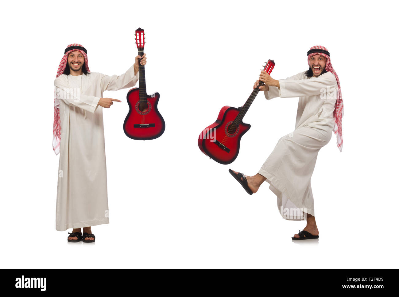 Arab man playing isolated on white Stock Photo - Alamy